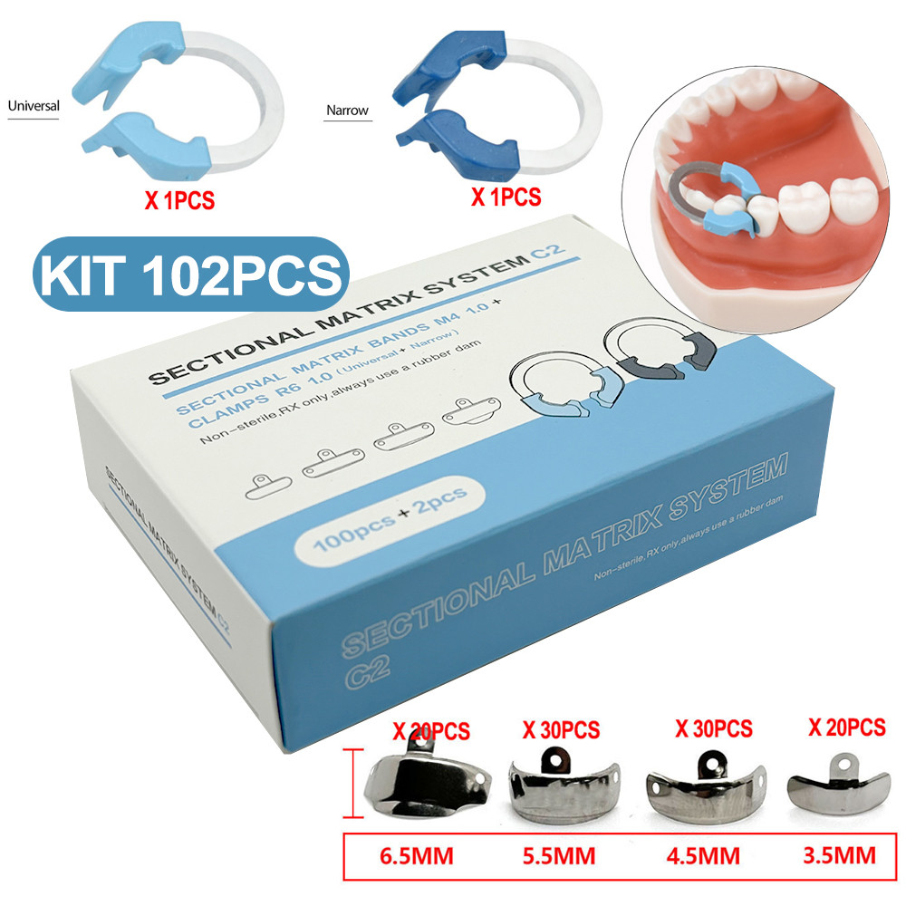 102pcs /Set Dental Matrix Bands Autoclavable NITI Matrices Clamp Ring ...