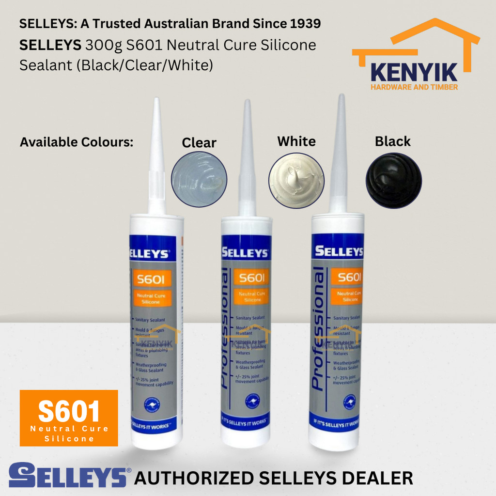 SELLEYS 300g S601 Neutral Cure Silicone Sealant (Black/Clear/White ...