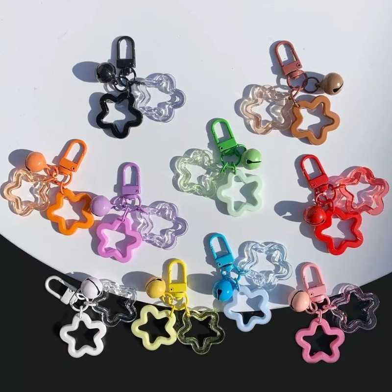 Hollow Stars Acrylic Keychain Bell Pendant Keyring for Girls Backpack ...