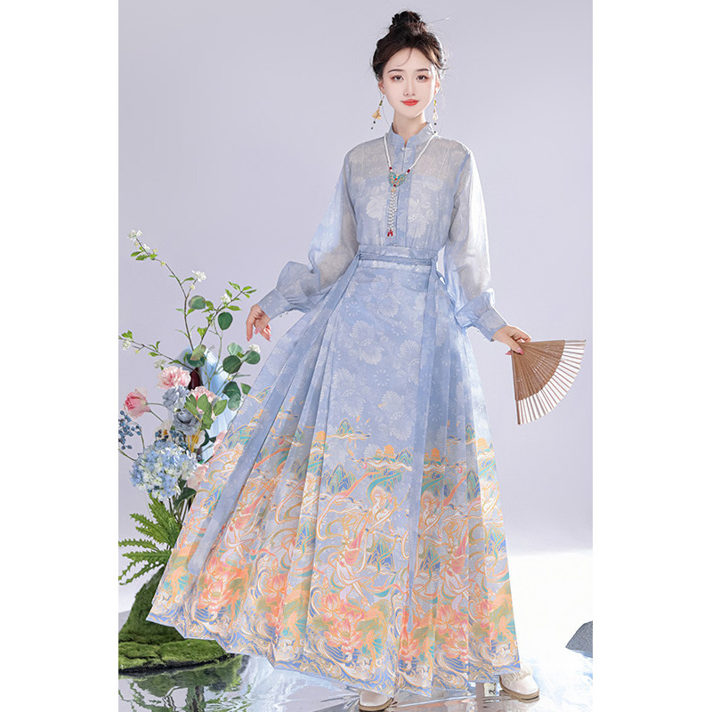 Yingyu Lan Yi Asli [Dewi] Skirt Mamian Dinasti Ming Bercetak Set ...