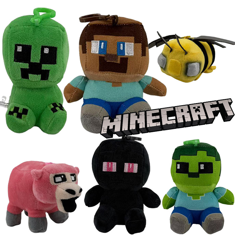 Keychain Minecraft Plush Doll 12CM Creeper Zombie Steve Bee Enderman A ...