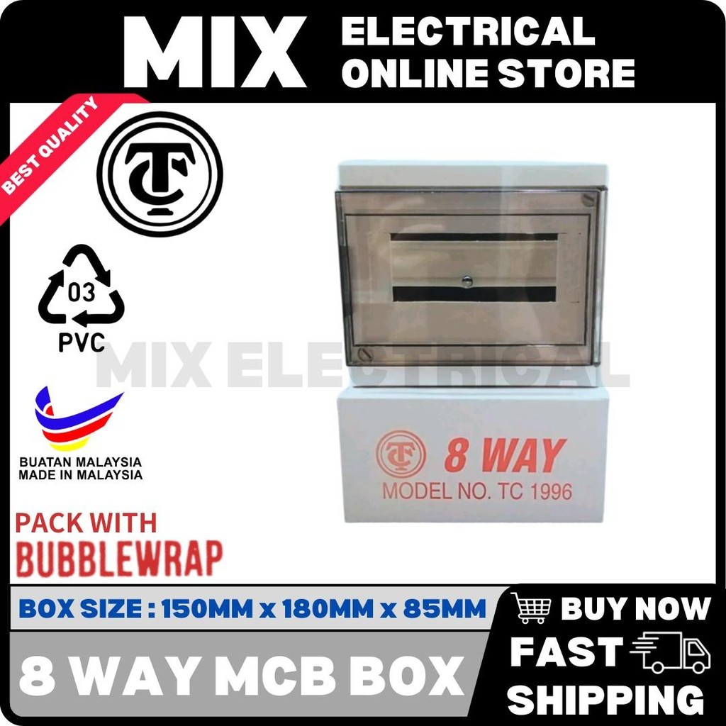 8 Way TC Surface PVC MCB DB BOX / Consumer Unit / Consumer Box ...