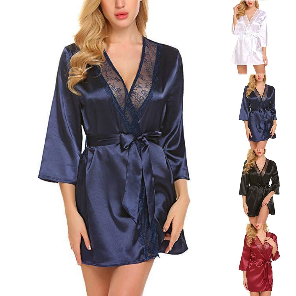 [JTFY] Women Satin Robes Summer Wrap Dressing Gown Bathrobe Nightgown ...