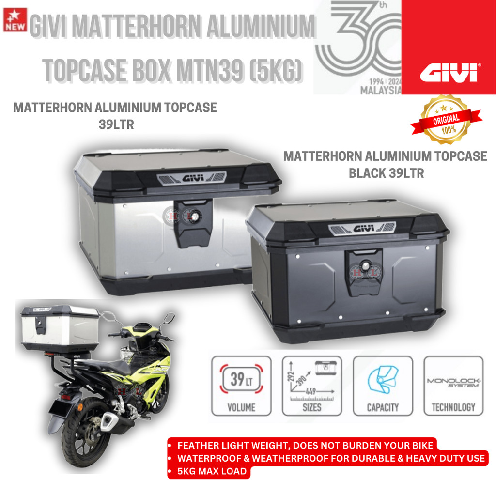 GIVI MATTERHORN TOPCASE BOX ALUMINIUM 39L MOTORCYCLE BOX ULTIMO 37L ...