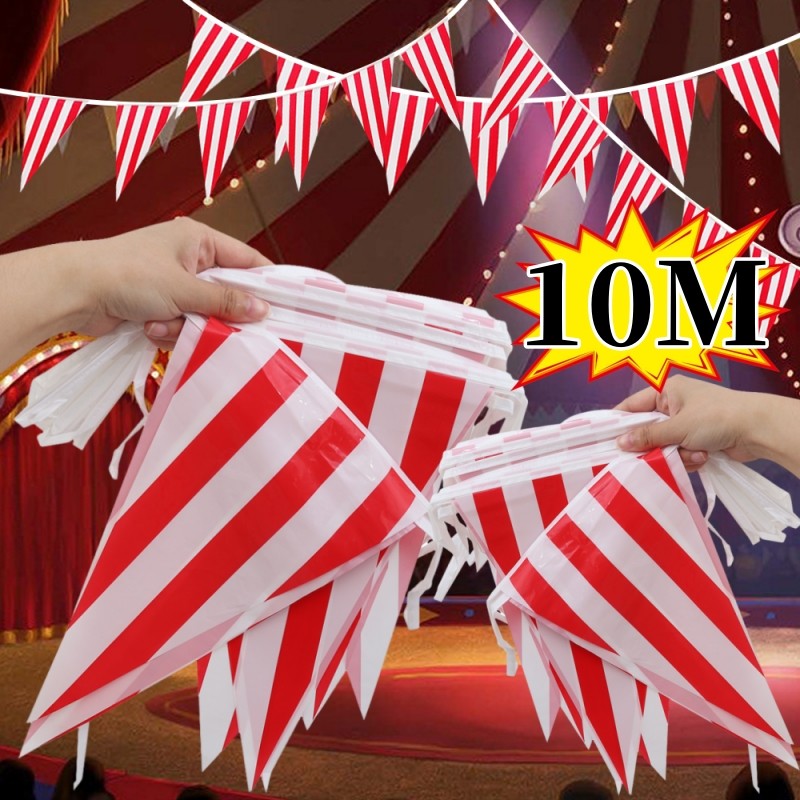10M Carnival Theme Party Flag - Circus Pennant Banner - Red White ...