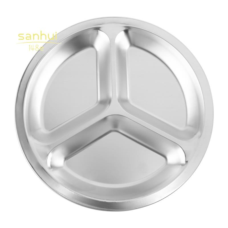 Stainless Steel 3 Sections Round Divided Dish Snack Dinner Plate ...
