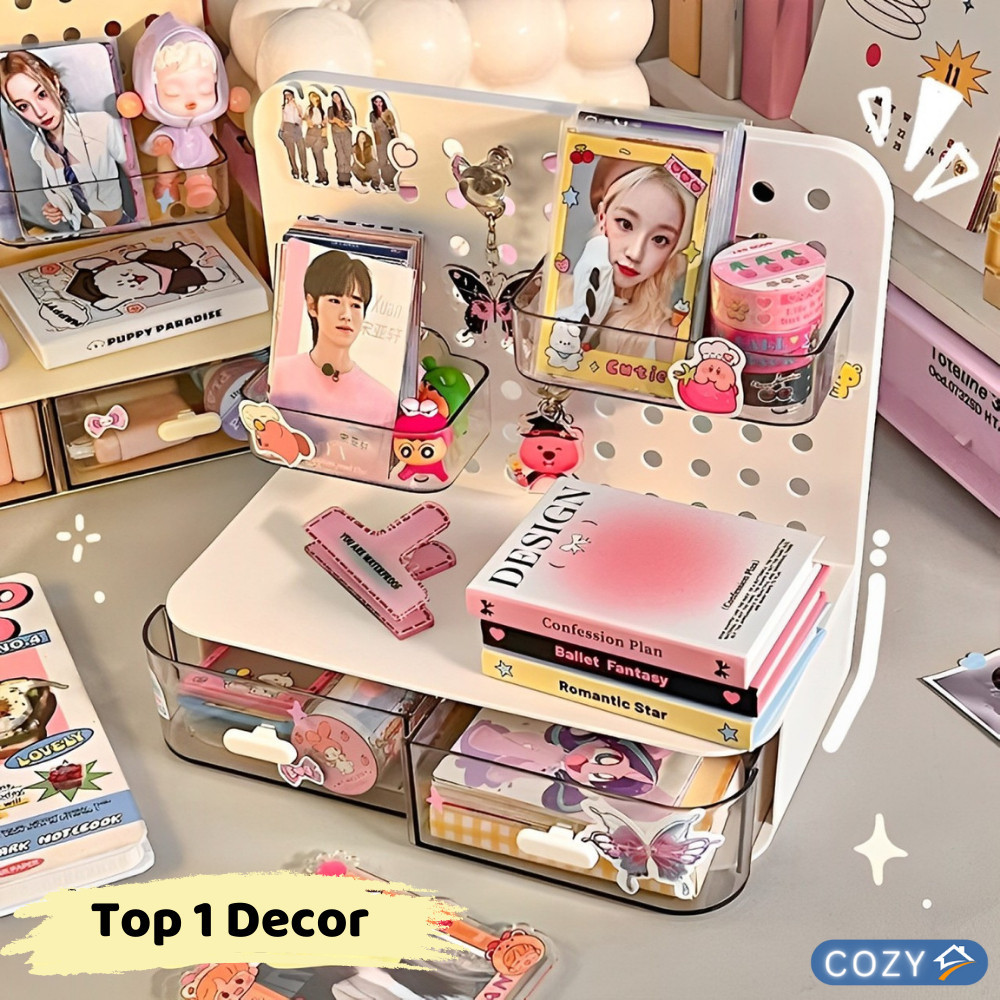 Perforated Multi-Purpose Decorative Desk Shelf with Drawers, Neat ...