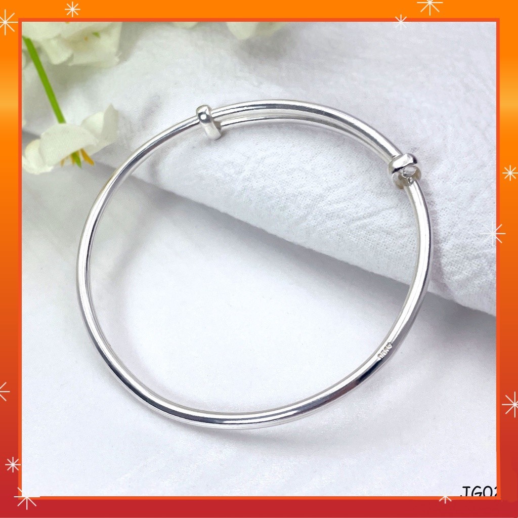 💥PROMO💥#JG027 Simple Glossy Bangle Fine Solid S990 Pure Silver Expandable Child and Adult's ...