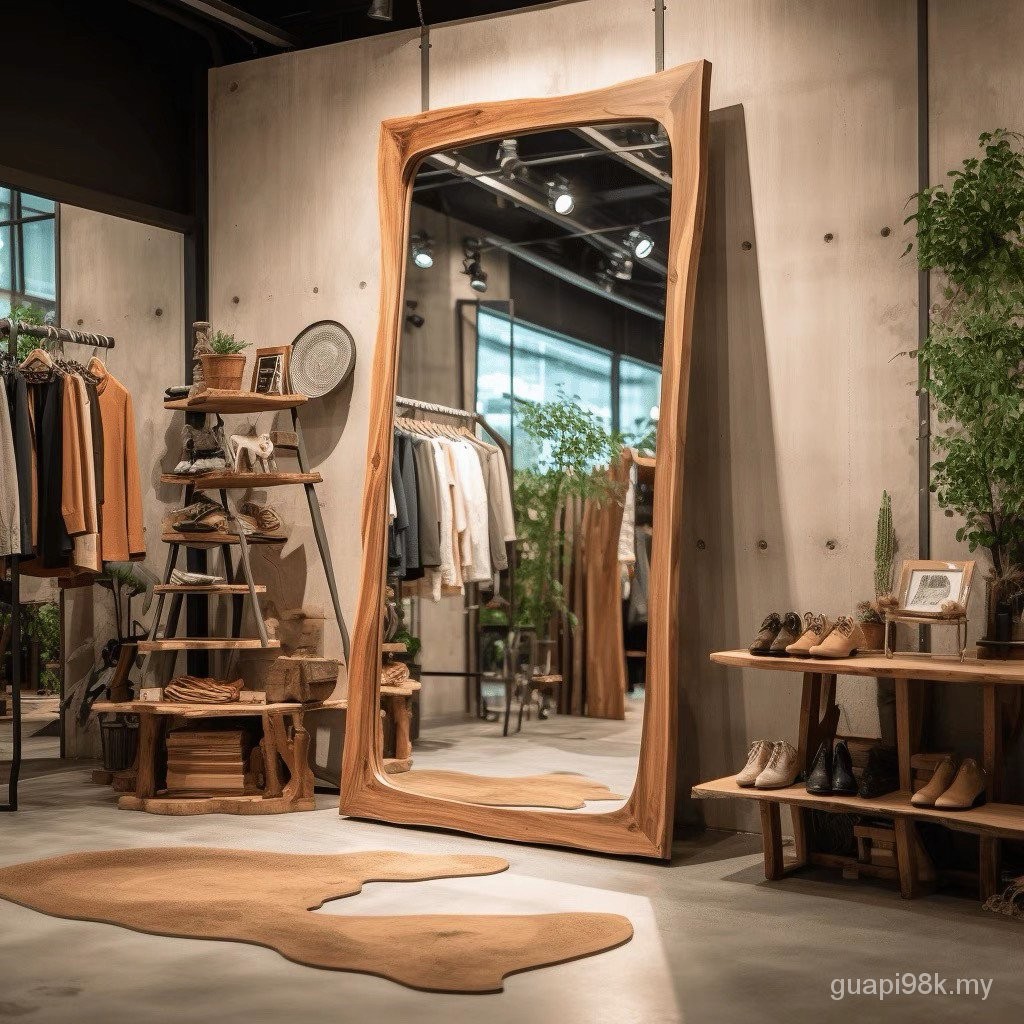 Silent Style Retro Solid Wood Full-Body Mirror Wall-Backing Floor ...