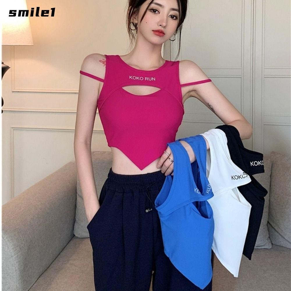 SMILE Crop Top, English Letters Inner/Outer Wear Tank Top, Hollow with ...