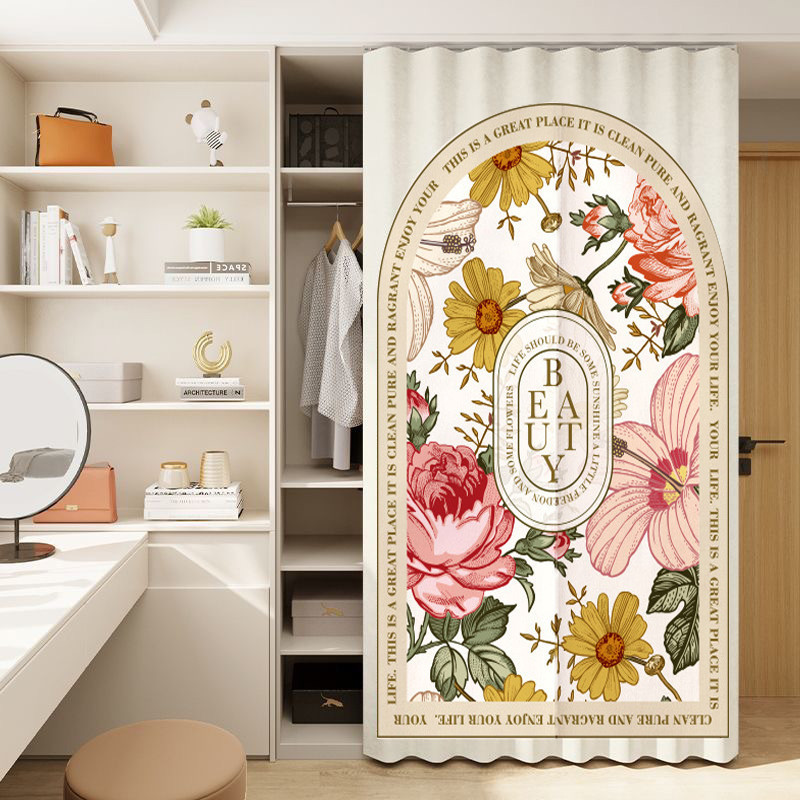 Partition Curtain Non-punched Sliding Rail Shoe Cabinet Screen Curtain ...