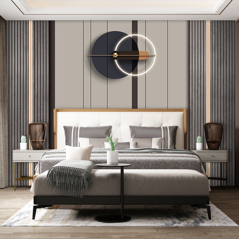 Corak Grid Berjalur Menegak Bilik Tidur Utama Hiasan Dinding Fabrik ...