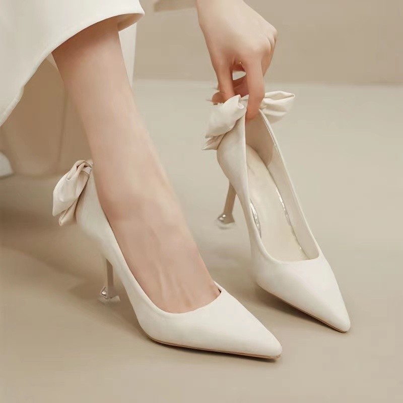 2023 French Classy Small Heels Autumn Bridesmaid Stiletto High Heels ...