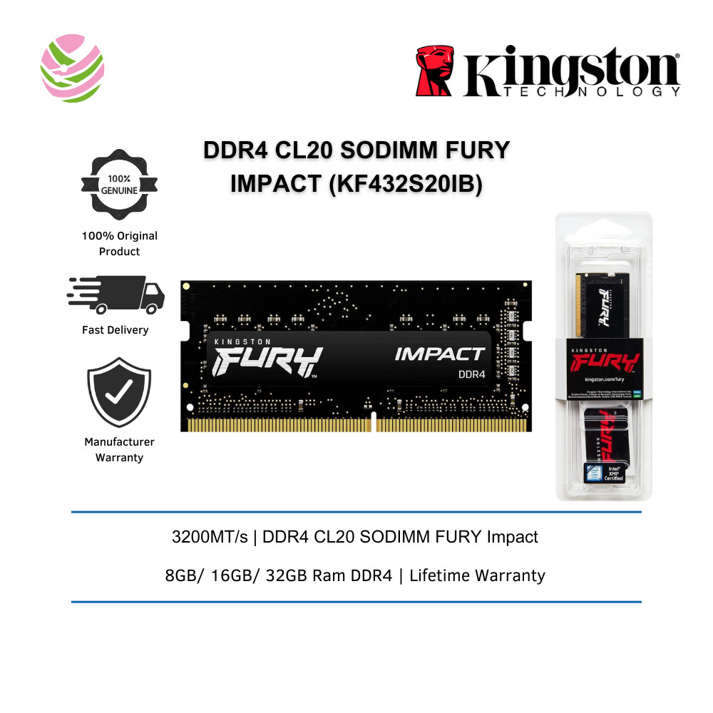 Kingston Ram 8GB/ 16GB/ 32GB 3200MT/s DDR4 CL20 SODIMM FURY Impact (KF432S20IB) | Shopee Malaysia