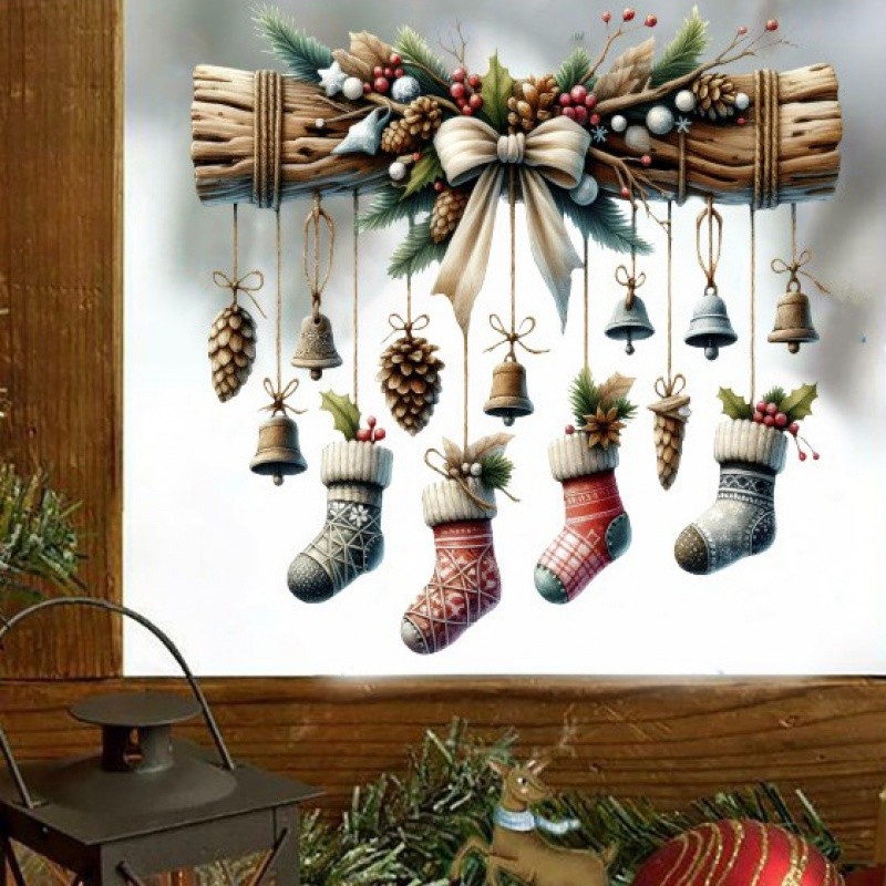 Christmas Window Decals, Christmas Stocking Bell Fridge Stickers, New ...