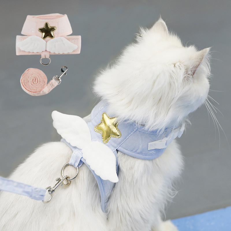 Pet Dog Leash Chest Strap Cat Clothes Angel Wings Star Chest Harness ...
