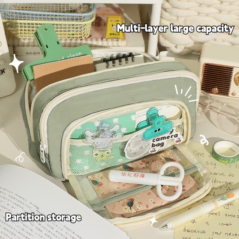 Green Large Capacity Transparent Window Pencil Case Dirt Resistant and ...