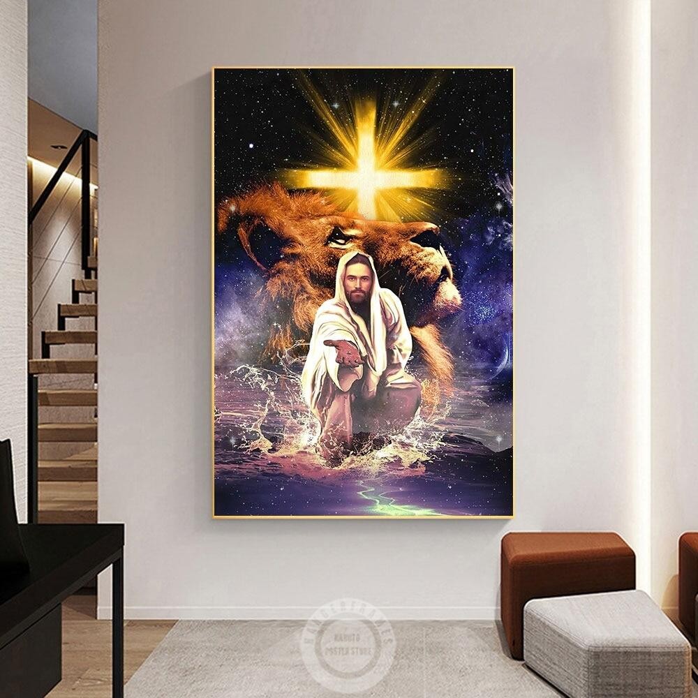 Way Truth Life Cross of Light Poster Jesus Lion Cross Religious Art ...