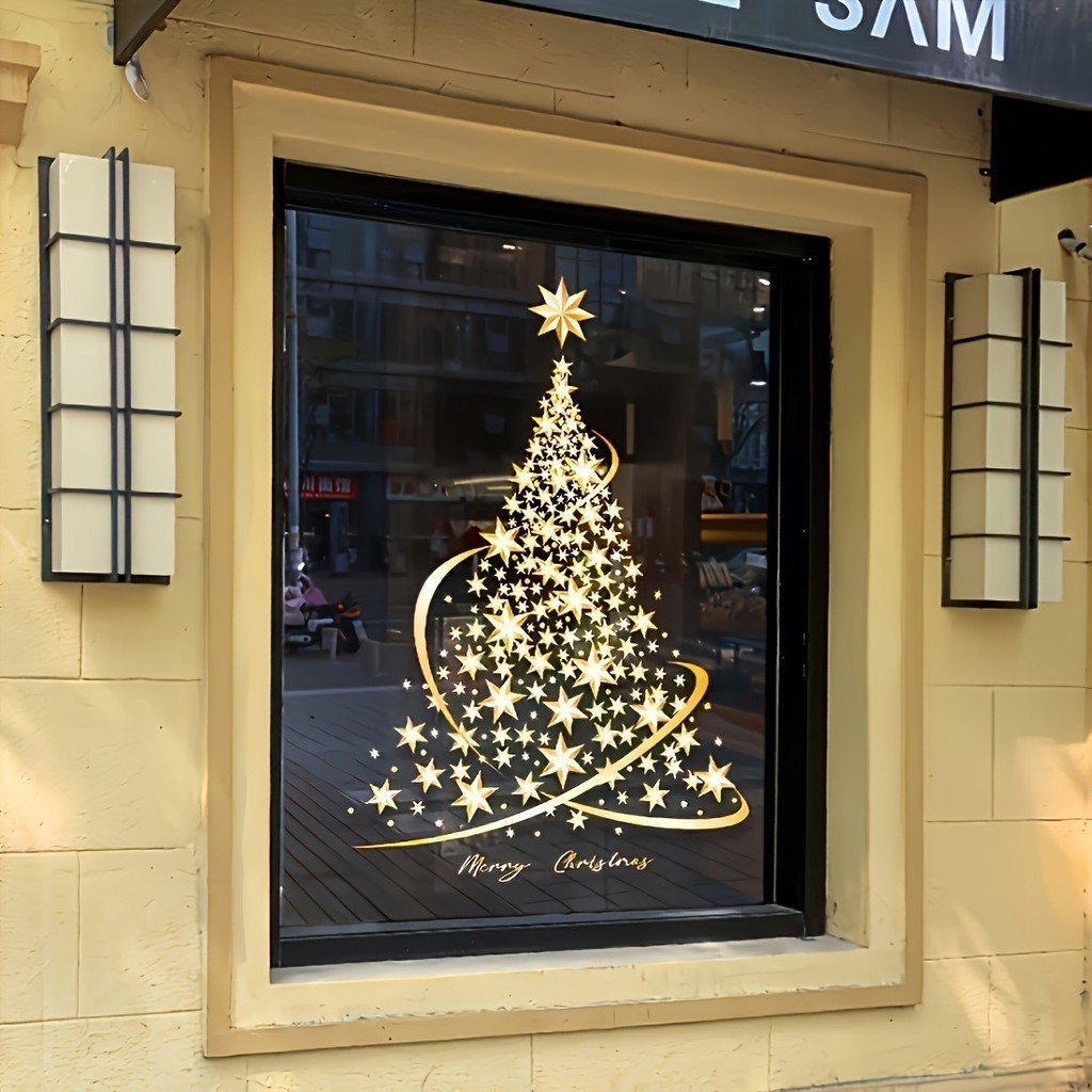 Christmas Tree Window Clings Stickers for Glass, Extra Large Golden ...