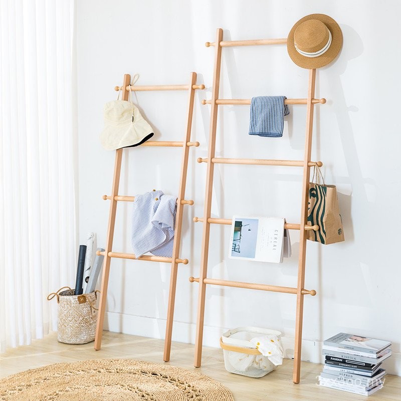 Nordic Solid Wood Back Wall Trapezoidal Coat Rack Small Ladder Hanger ...