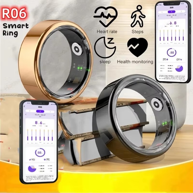 R06 Smart Ring Men Women Health Monitoring Heart Rate and Blood Oxygen Monitor IP68 & 5ATM ...