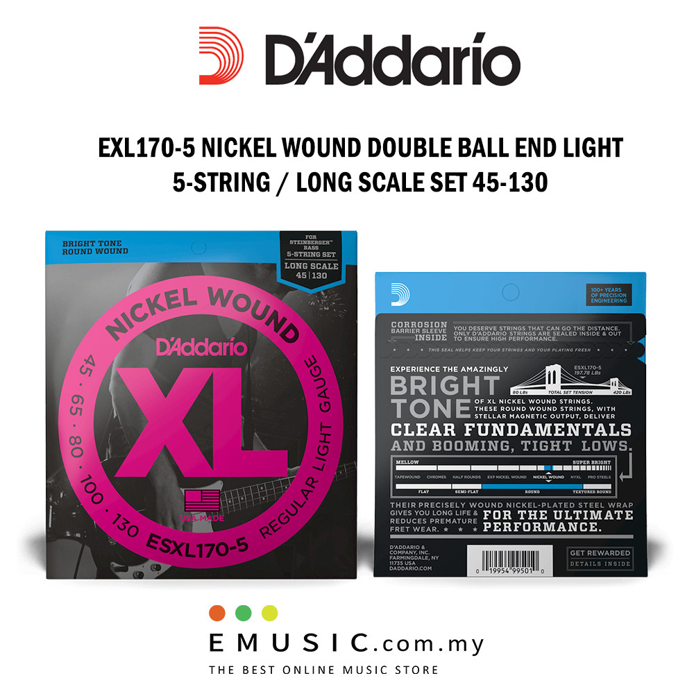 D'Addario EXL170-5 Nickel Wound Double ball end Light 5-String / Long ...