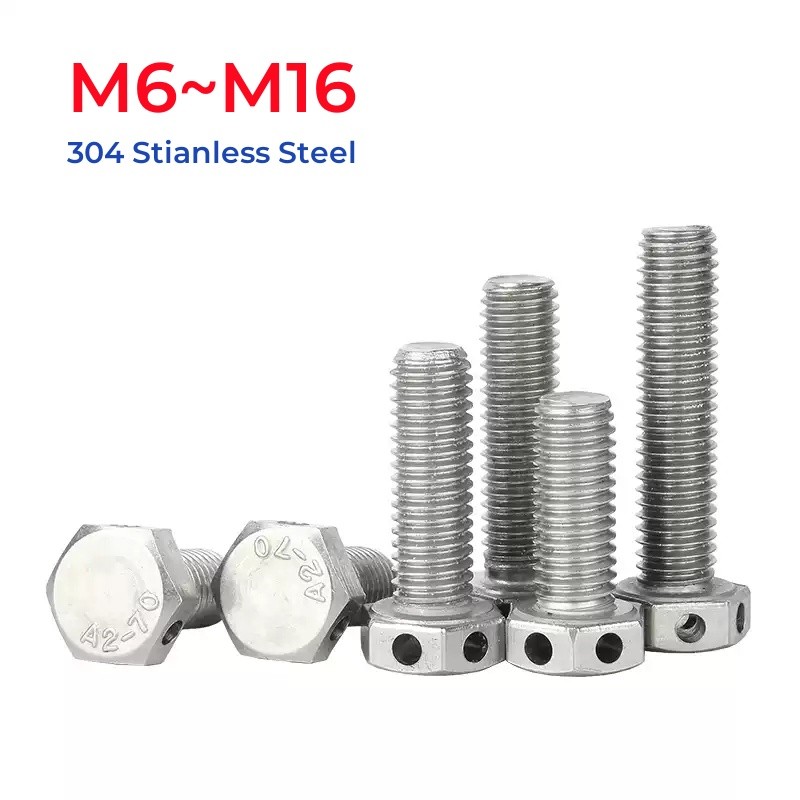 M6 M8 M10 M12 M16 304 Stianless Steel Head Perforated External Hexagon Screws Screw With Safety ...
