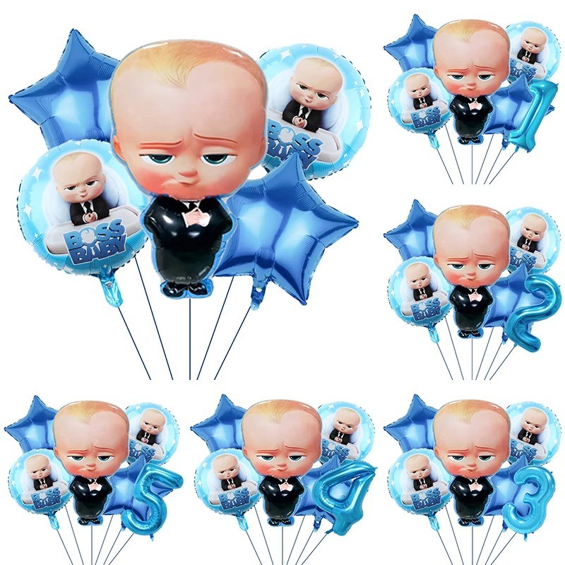 5pcs Boss Baby Theme Balloon Set 40inch Blue Number Foil Globos 1-9st ...