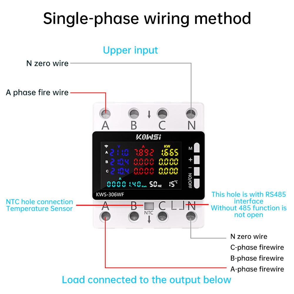 Pcbfun KWS-306 Tuya WIFI smart voltage current and power meter HD color screen three-phase four ...