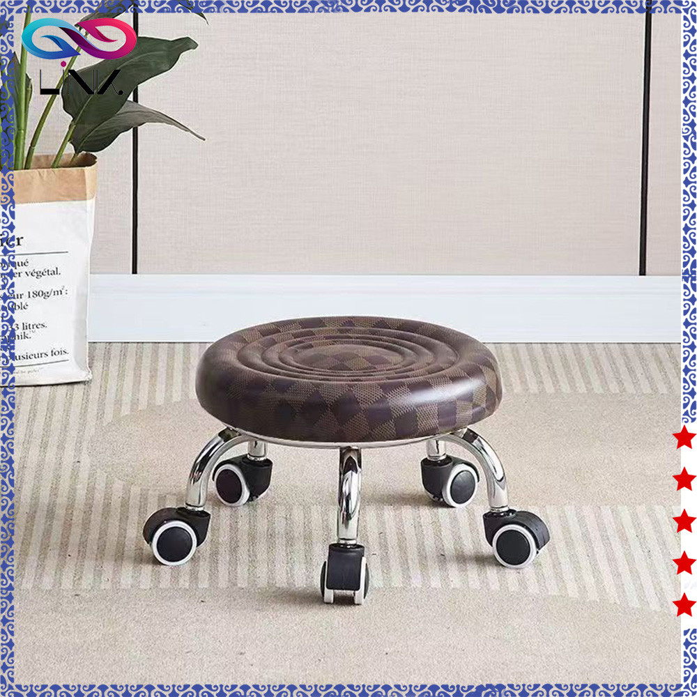 LINK Heavy Duty 300KG Small Chair Round Stool With Wheels PU Leather ...