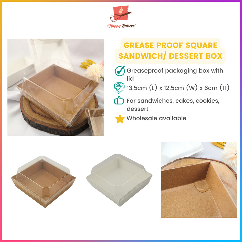 Square Greasproof Dessert Cake Box with lid 10pcs/set 防油甜品蛋糕盒 Kotak ...