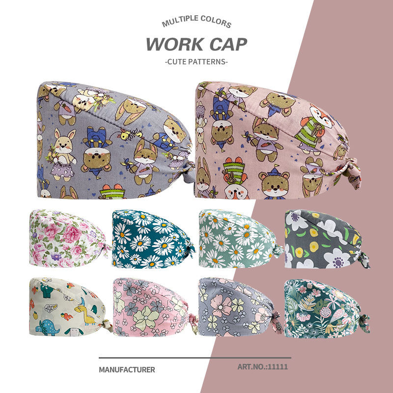 Operating Room Nurse Hat Female Pure Cotton Cute Printed Doctor Dental ...