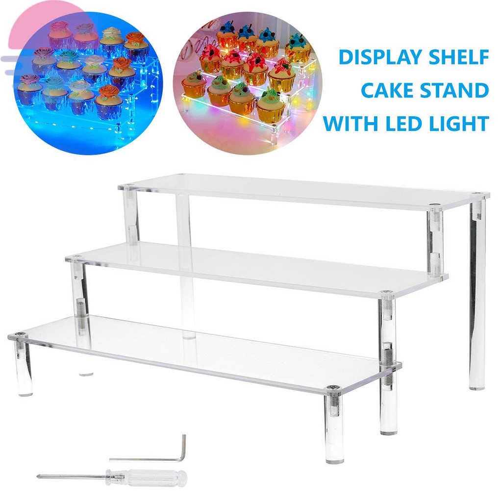 Cupcake Stand 3 Tiers Cake Display Stand with LED Light String Acrylic ...