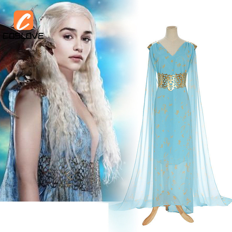 Game of Thrones Daenerys Targaryen Cosplay Clothing Blue Dress Full Set ...