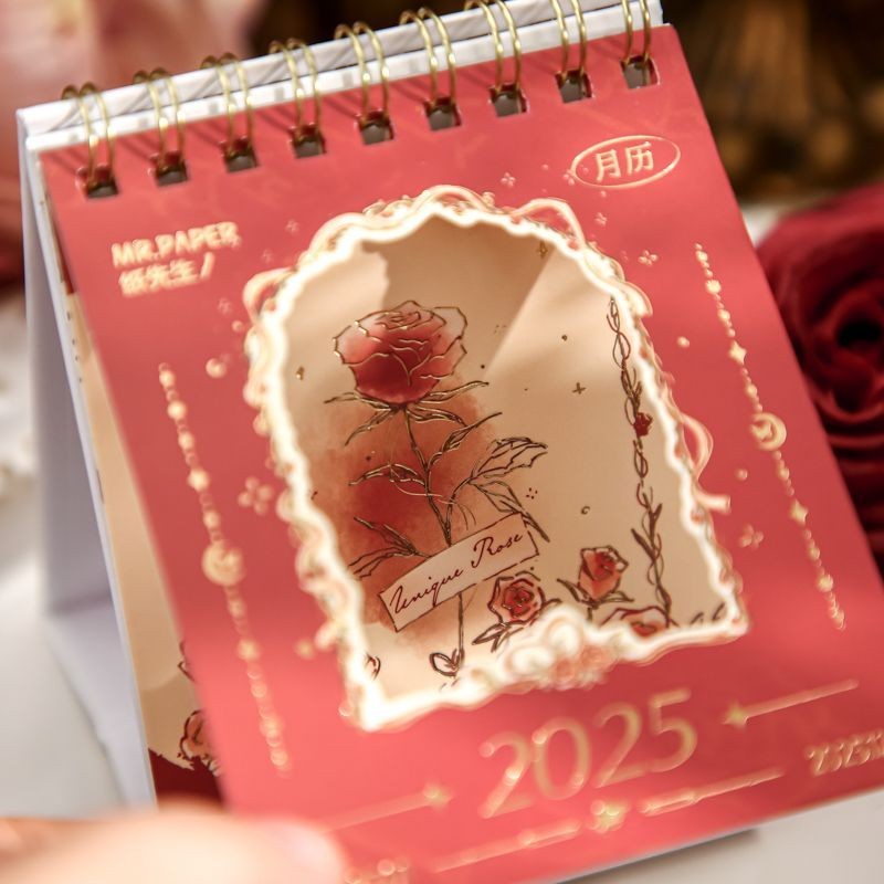 Rose Calendar 2025 Hollow Retro Desk Calendar Office Desktop Decoration 2024 Clock Card Note ...