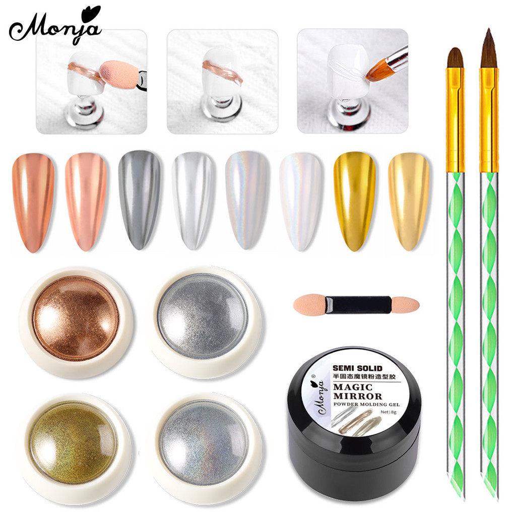 Monja 5Pcs/Set Nail Art Set Magic Mirror Powder Semi Solid Nail Magic ...