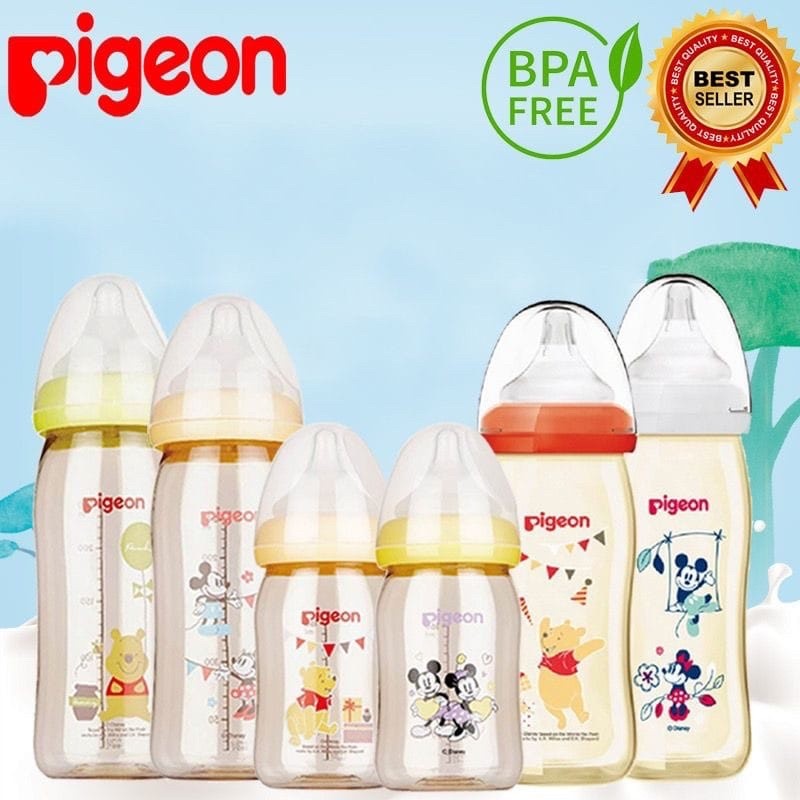 Pigeon Disney 160ml 240ml Wide Neck Mickey Minnie Pooh Snoopy PPSU Milk Bottle | Shopee Malaysia