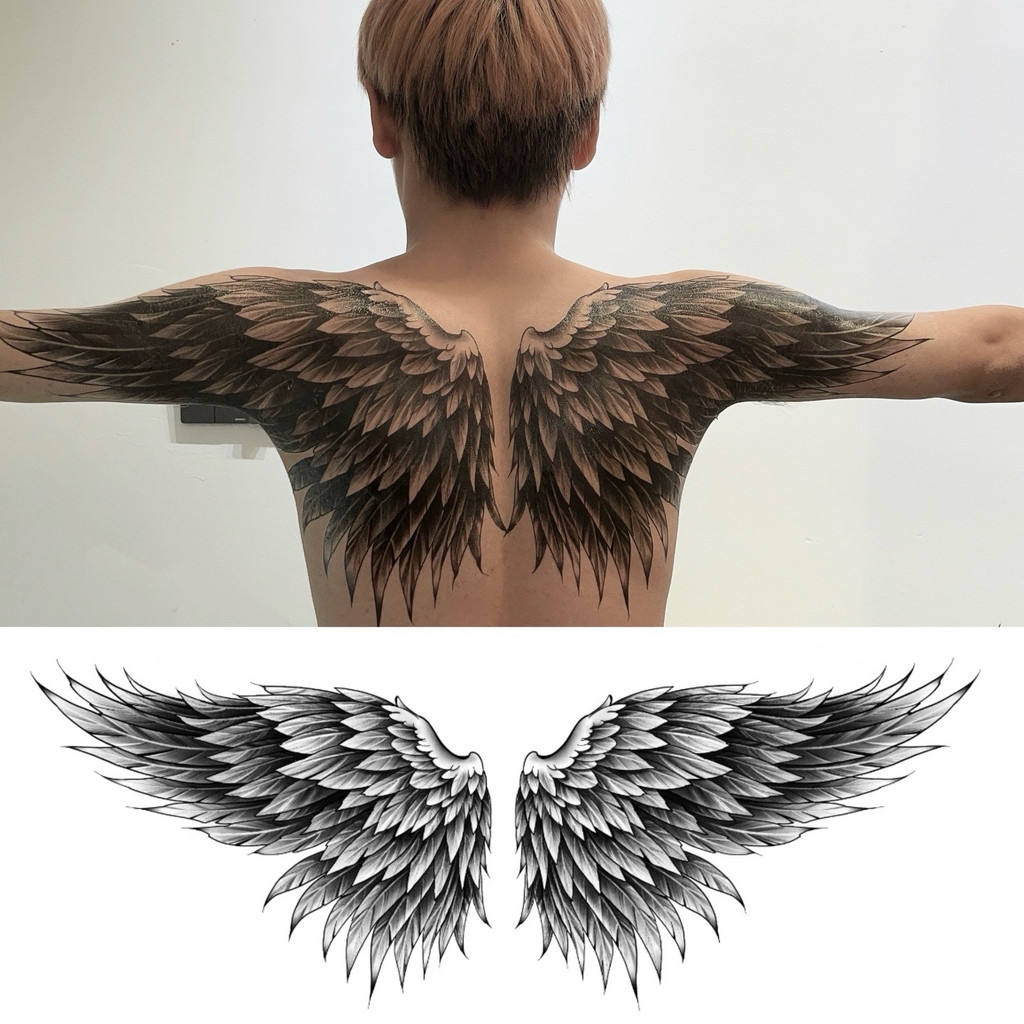 Waterproof Fake Tattoo Stickers Angel Wings Snake Super Large Size 70 ...