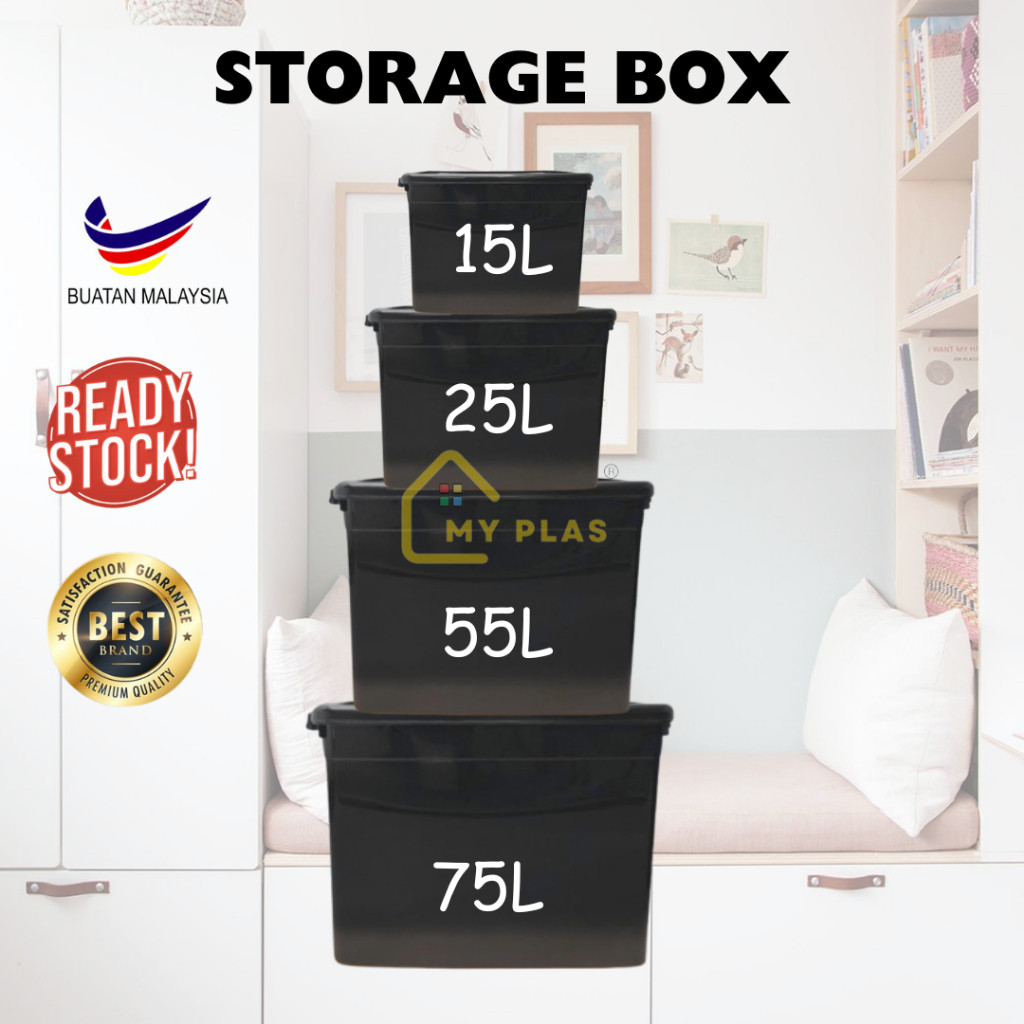 MAXONIC 155L/110L/75L/55L BLACK PLASTIC STORAGE BOX | KOTAK SIMPANAN PLASTIK DENGAN RODA | KOTAK ...
