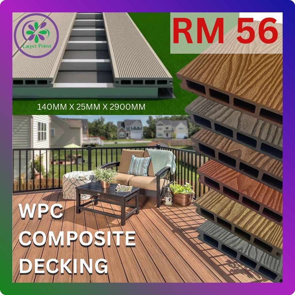 WPC Papan Lantai Decking Komposit Panel Dinding Anti Slip Plastik Kayu ...