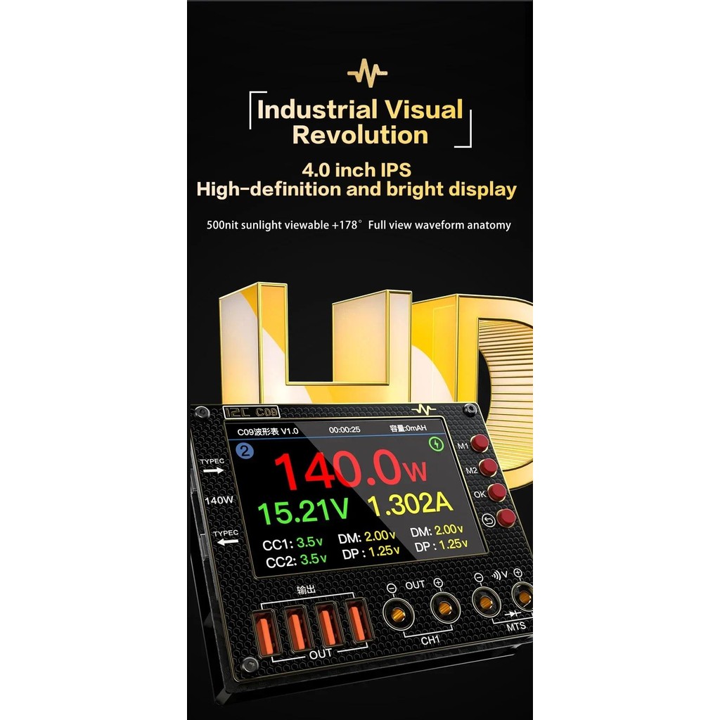 I2C C09 Waveform Ammeter 0-40V Input Dual Channel Voltage Current ...