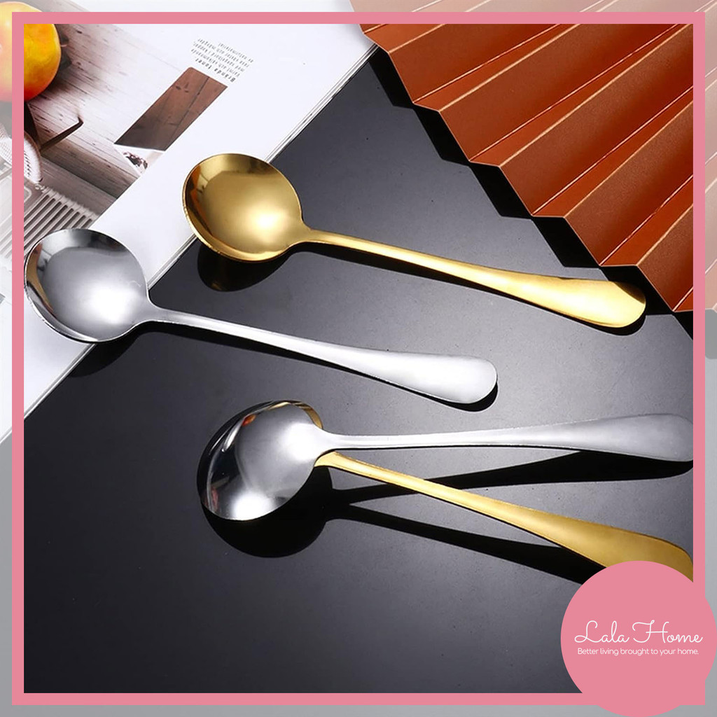 Coffee Spoon Stainless Steel Fruit Dessert Soup Small Round Spoon ...