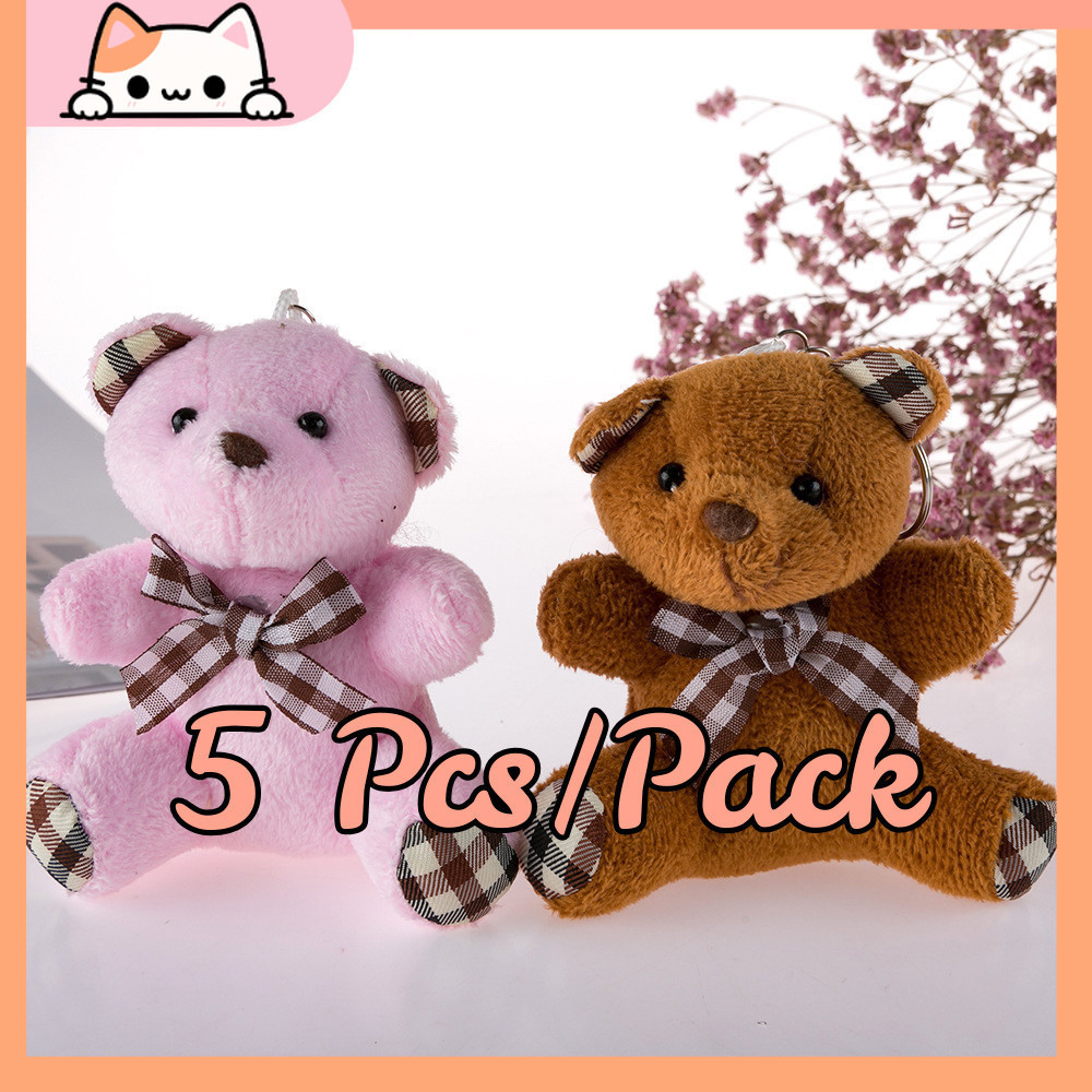 5pcs/Pack 11cm Mini Ribbon Bear Plushie Gift - Cute Key Ring Bear ...