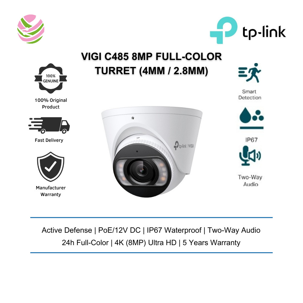 TP-Link CCTV Vigi C485 8MP Full-Color Turret Network Camera with Smart Video Enhancement ...