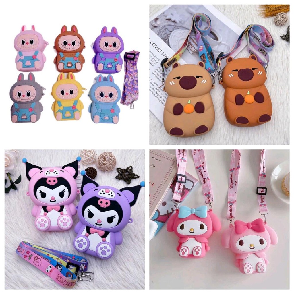 Kuromi Labubu Spider-Man Doremon Capybara silicone children's crossbody ...