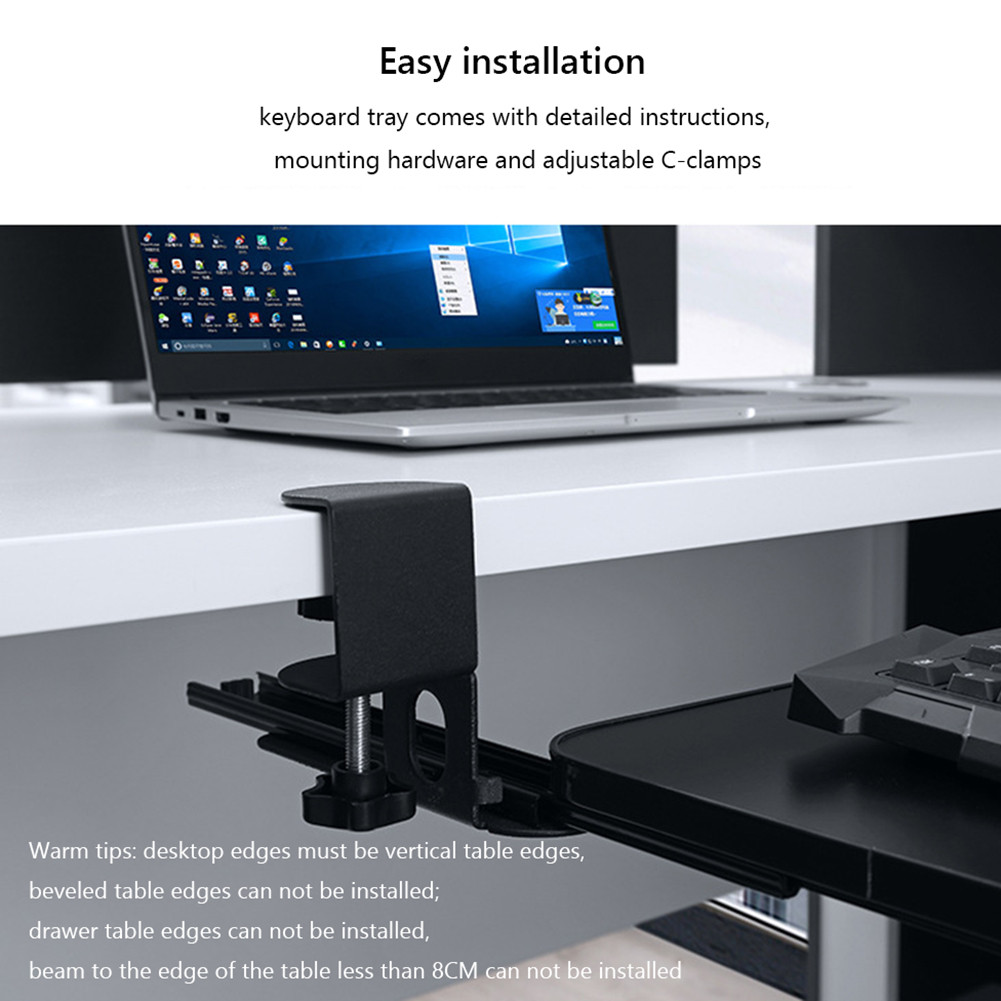 [KidsDreamMall.my] Keyboard Tray Under Desk with C Clamp Mount Slide ...