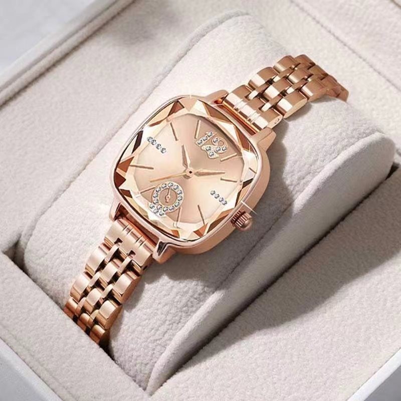 Crystal faceted square women's watch Stylish diamond-set British watch ...