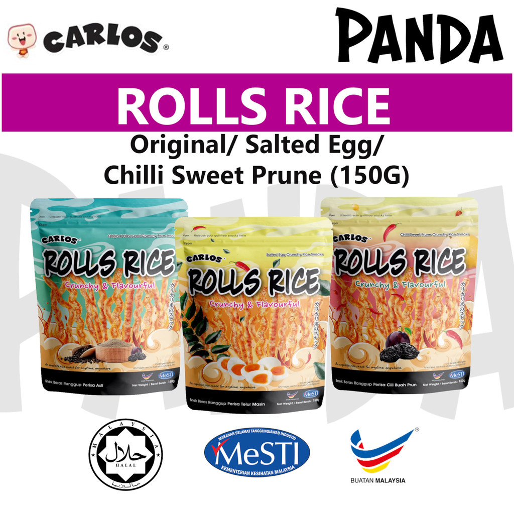 [HALAL] Carlos Rolls Rice Snacks 150G (Original / Salted Egg / Chilli ...