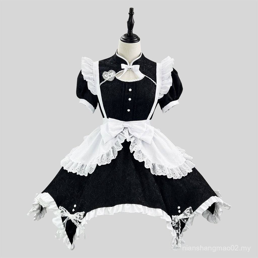 Original Black White Jacquard Chinese Lady COS Maid lolita Maid Costume ...