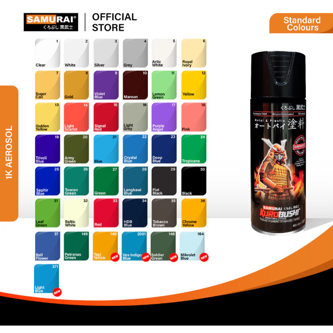 Samurai Spray Paint Standard Colour 400ml ( 1 TO 38 )(Only West Malaysia) | Shopee Malaysia